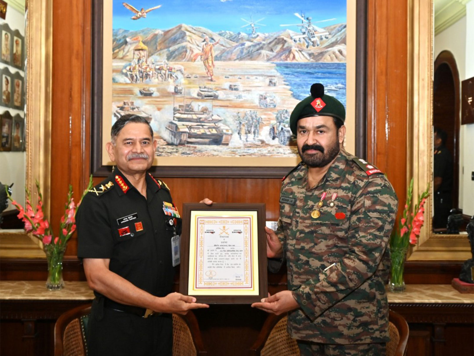Chief of Army Staff facilitates Lt Col (Hony), actor Mohanlal for his ...